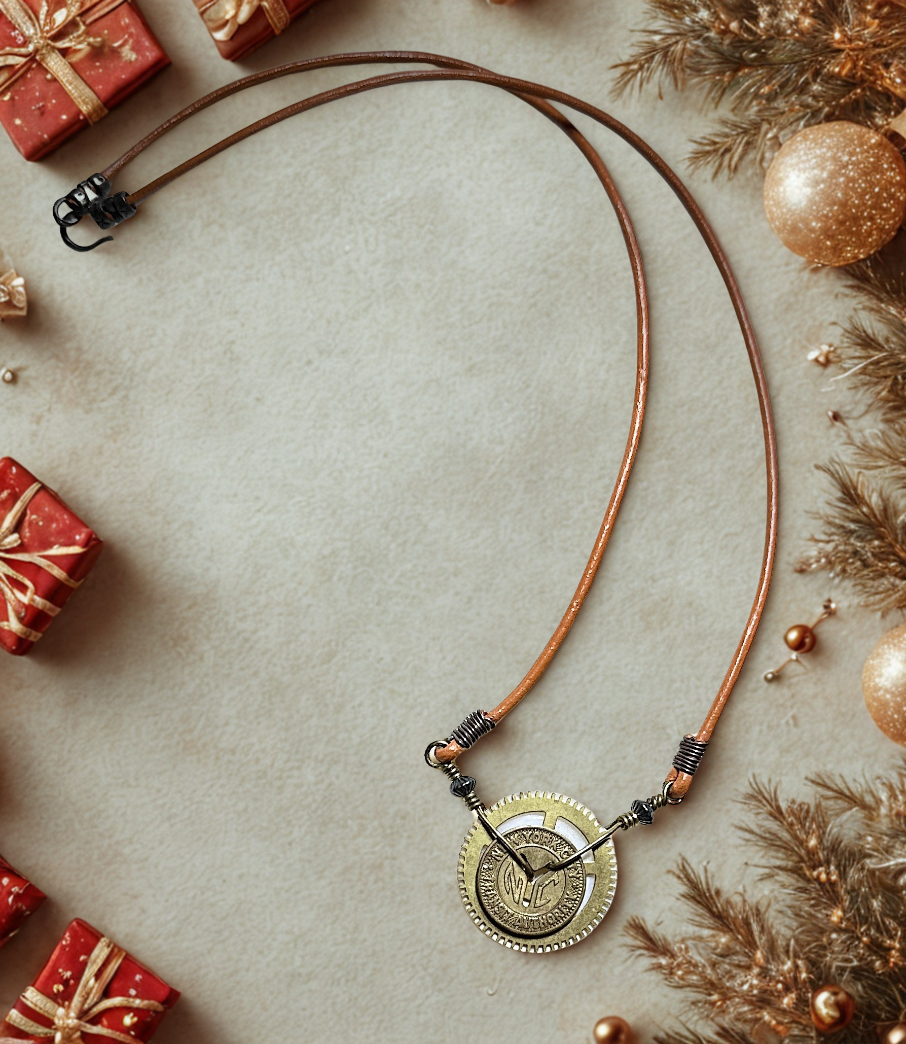 Transit Token Necklace - Vintage Leather Handmade Jewelry | Dequa Design